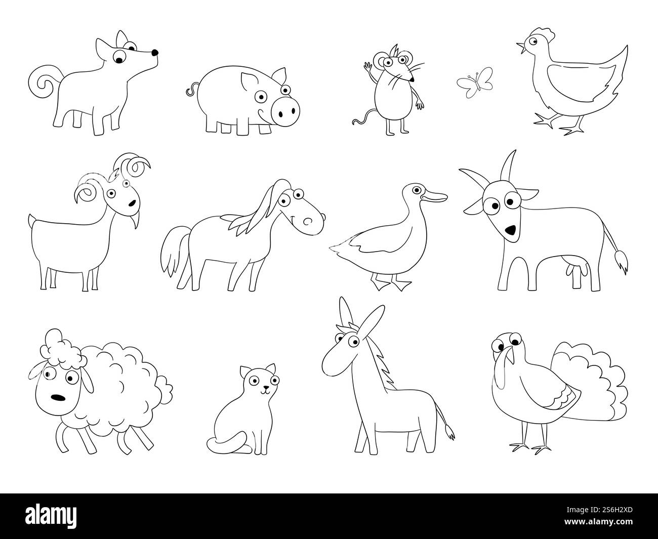 Cartoon farm animals. Domestic bool horse sheep lamb chicken pig vector ...