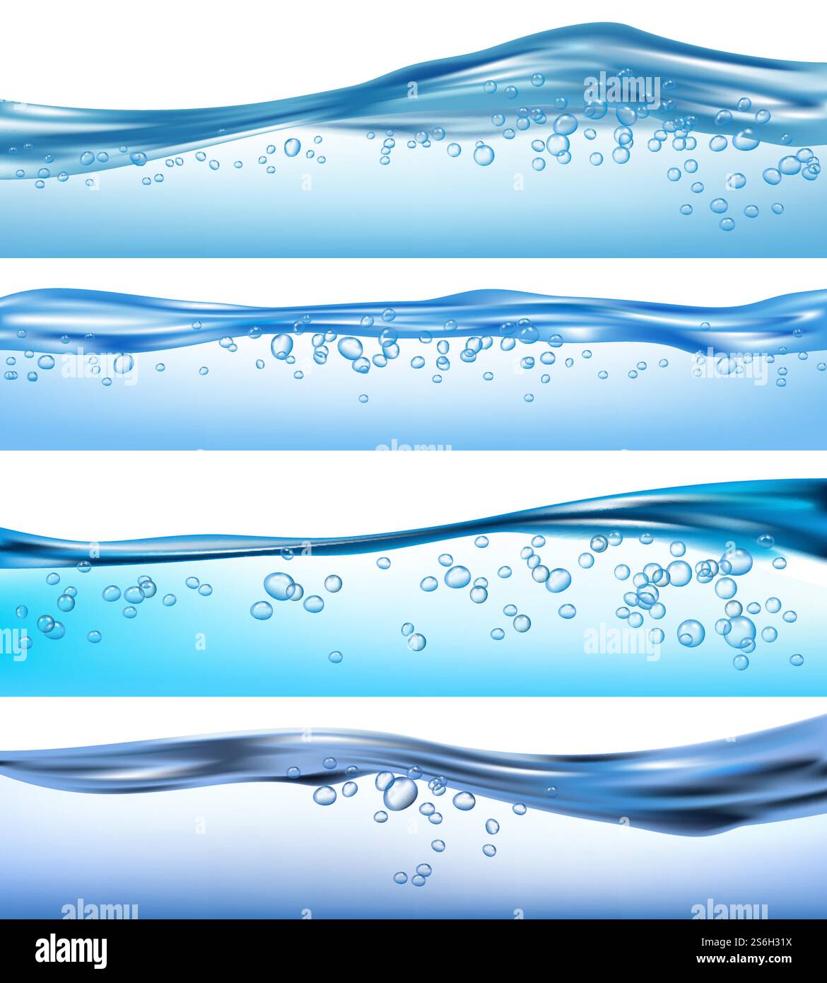 Wave realistic. Nature ocean water splashes liquid flowing bubbles drinks vector waves set. Sea ...