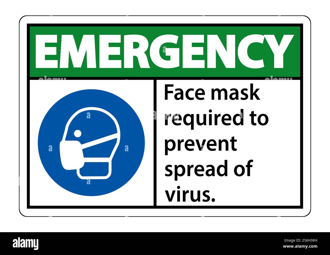 Emergency Face mask required to prevent spread of virus sign on white ...