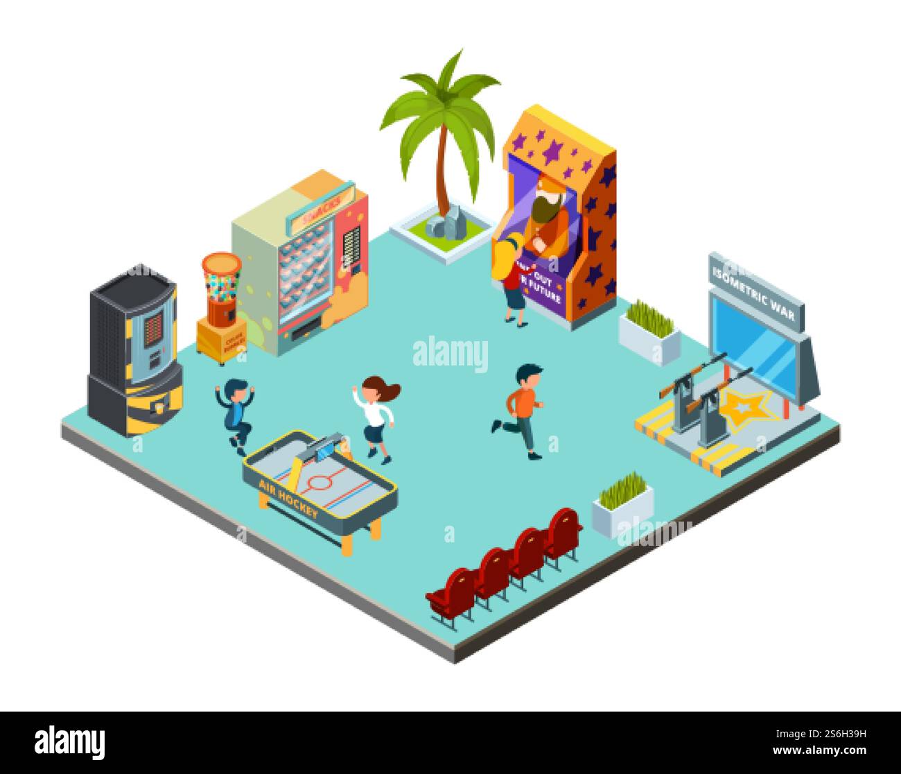 Game zone concept. Game center, kids room with playing game machines ...