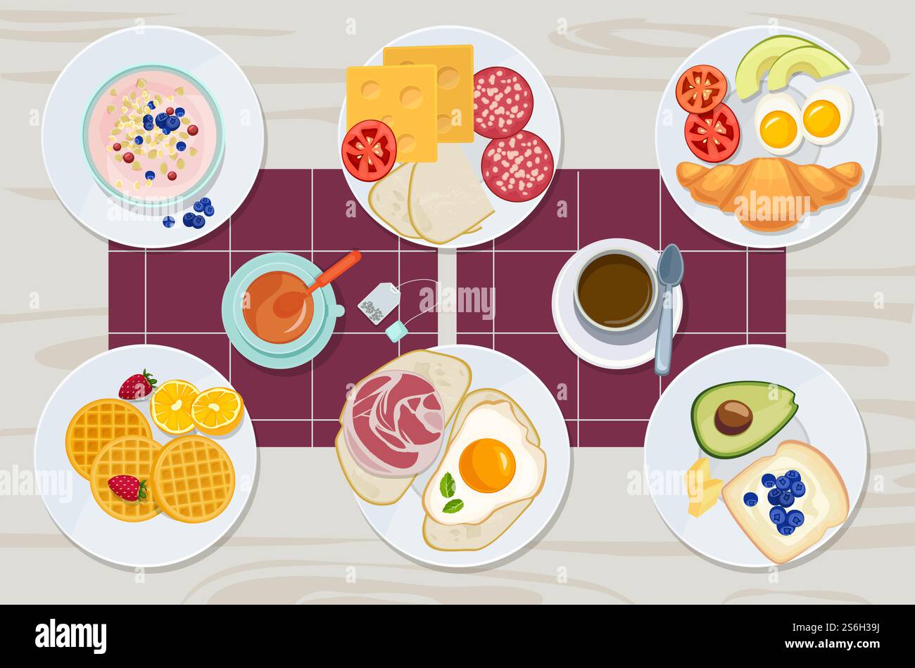 Healthy breakfast. Food daily menu cheese biscuits milk juice eggs ...