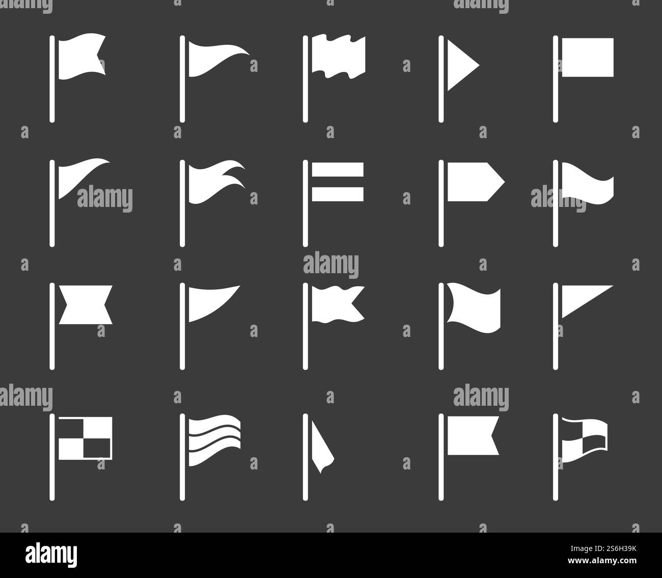 Flag icons. Gps map marking vector black elements pennant signs ...