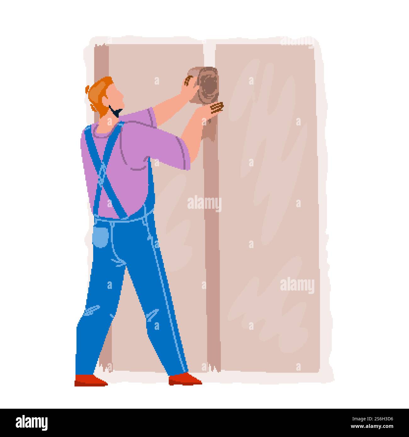 Drywall Installer Making Wall Renovation Vector. Builder Working And ...