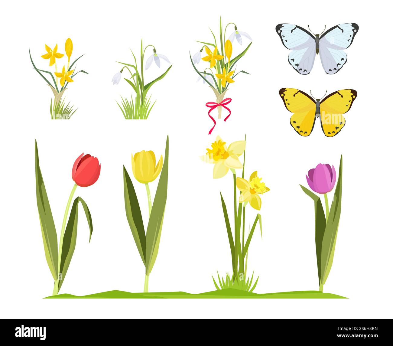 Spring flowers. Floral garden collection bouquet of cartoon flowers ...