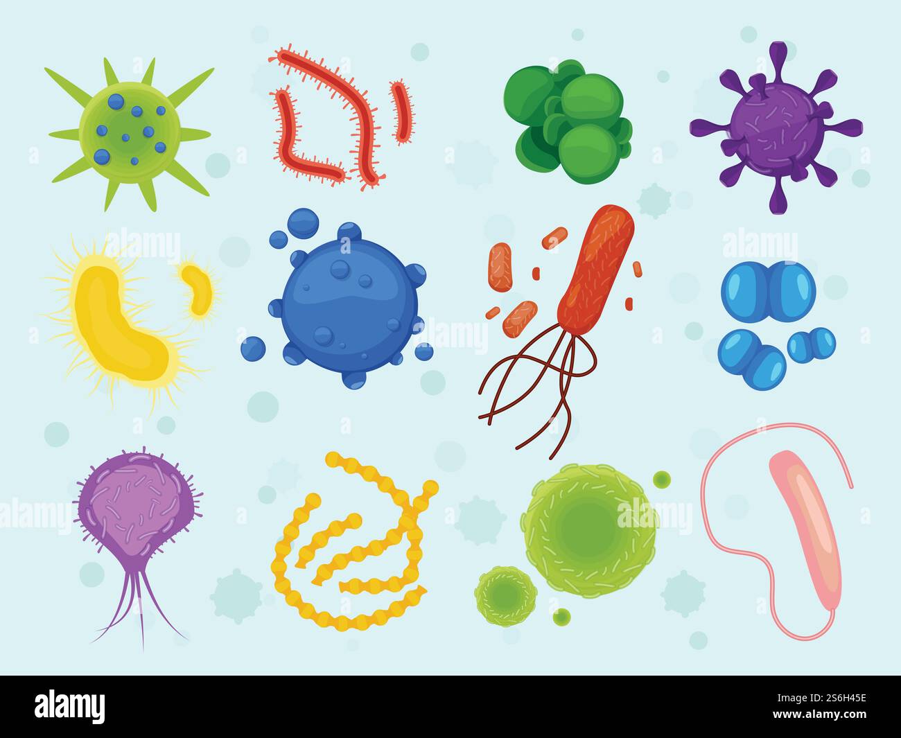 Viruses and microbes. Different bacterias microscope view allergen ...
