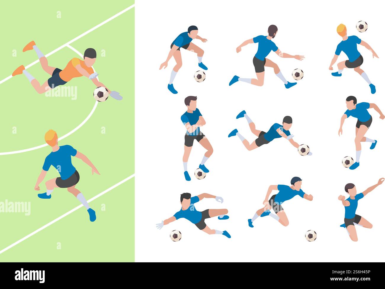 Soccer characters. Isometric athletics persons football players ...