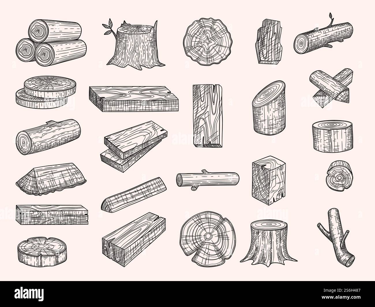 Wooden trunks. Vintage drawn lumber stacked oak wooden old plants ...