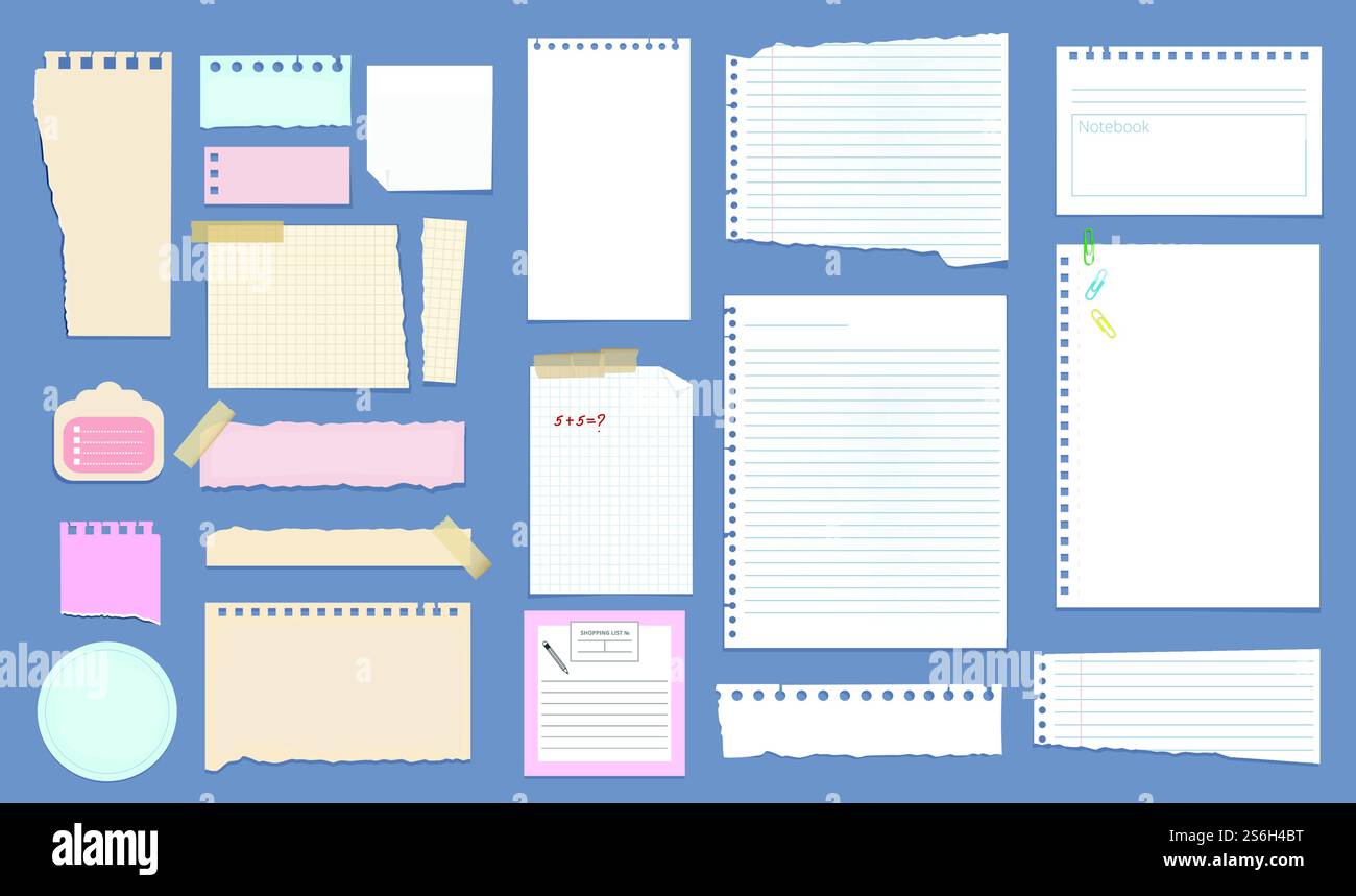 Paper notes. Copybook linear pages lists of notebooks different sizes ...