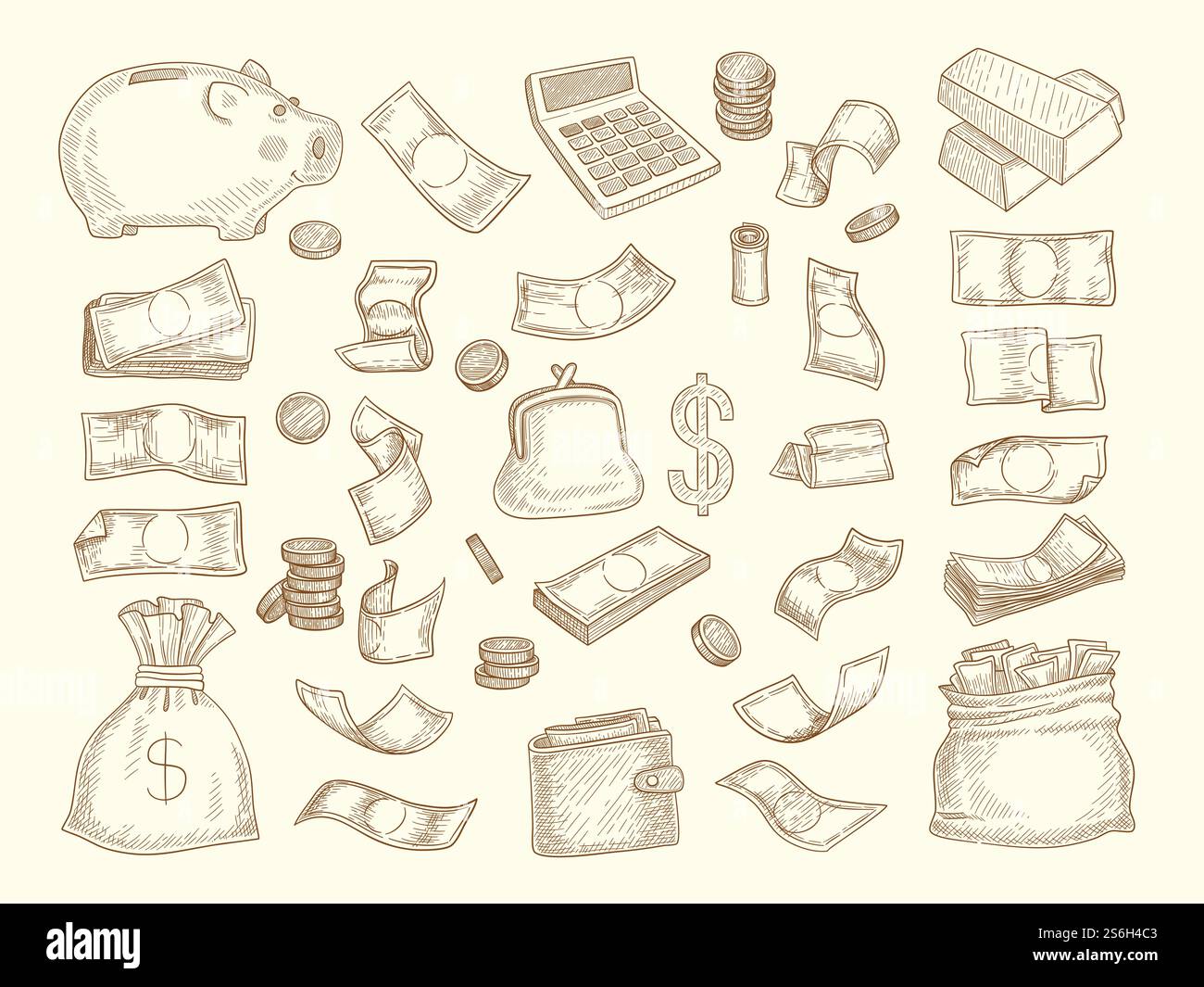 Finance doodle. Money and business elements corporate objects coins ...