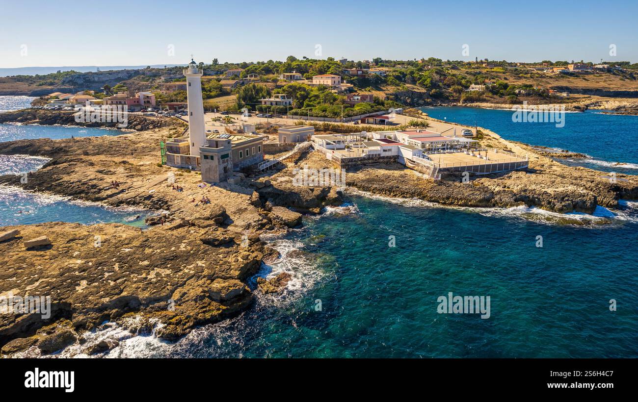 Aerial View of Augusta Lighthouse, Syracuse, Sicily, Italy, Europe ...