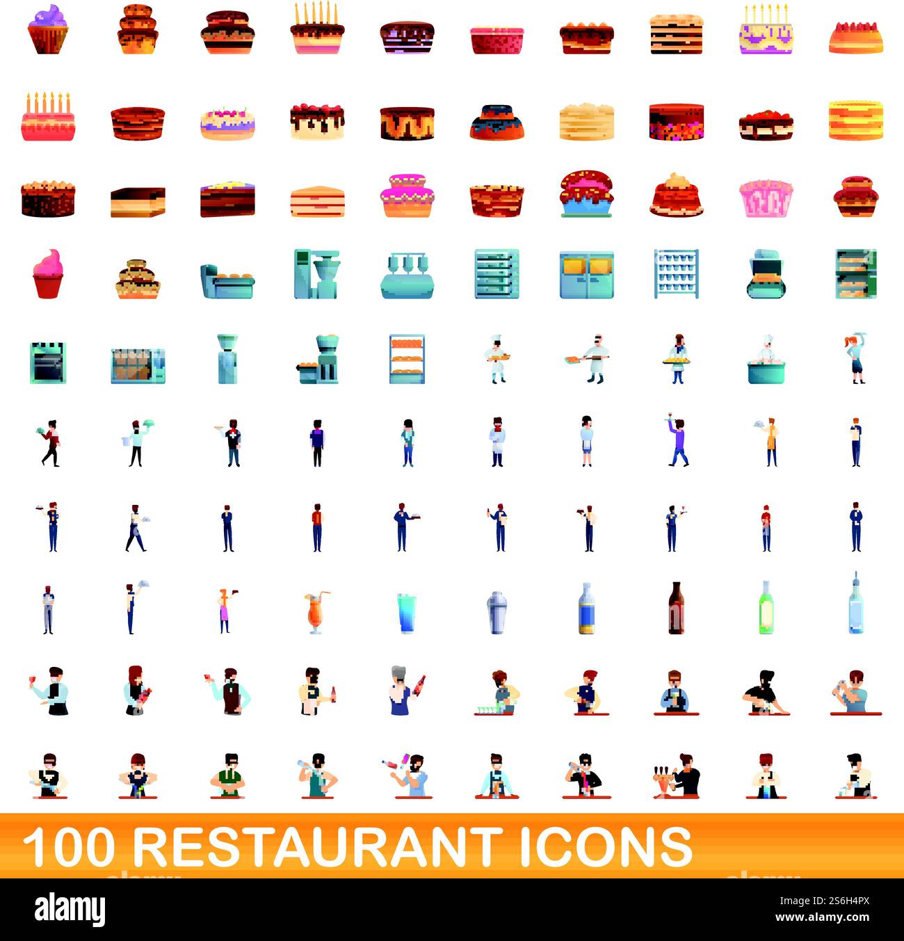 100 restaurant icons set. Cartoon illustration of 100 restaurant icons ...