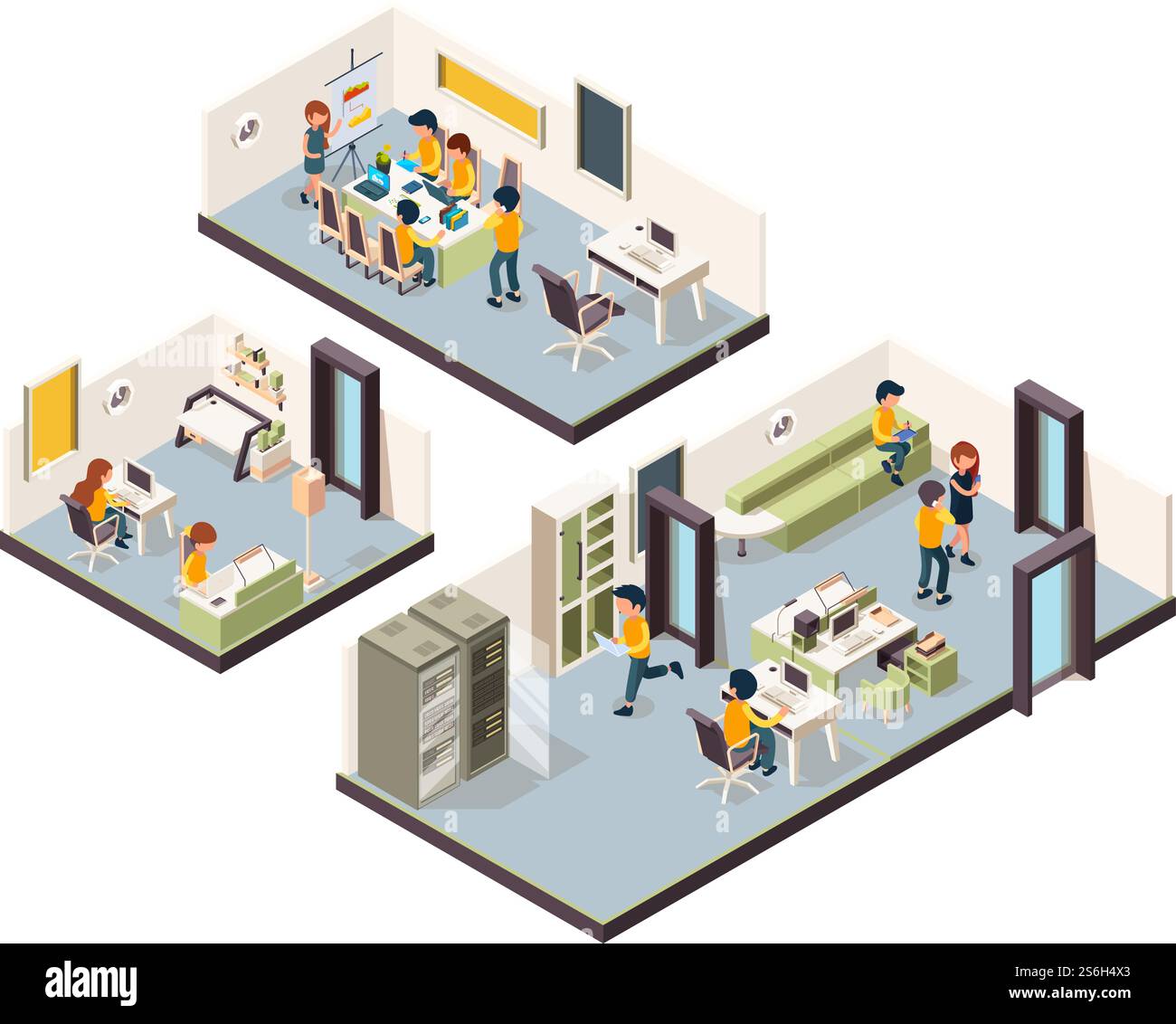 Coworking isometric. Corporate office interior open space creativity ...