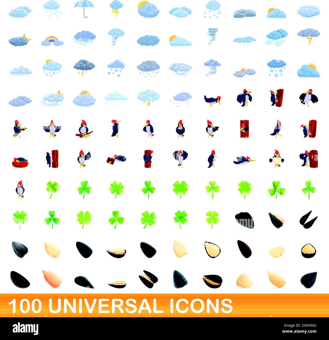100 universal icons set. Cartoon illustration of 100 universal icons ...