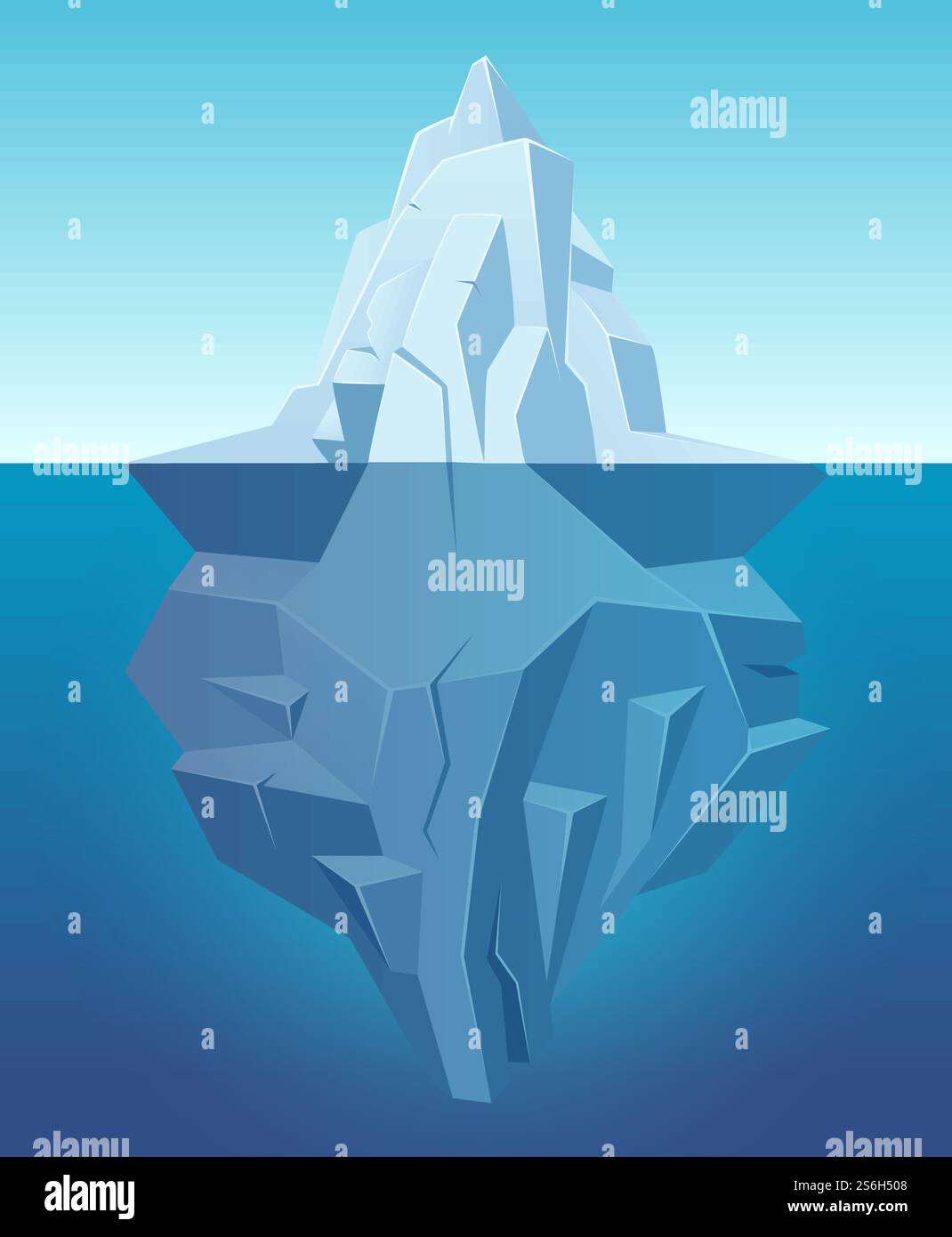 Iceberg in ocean. Big ice white rock in water polar landscape in ...