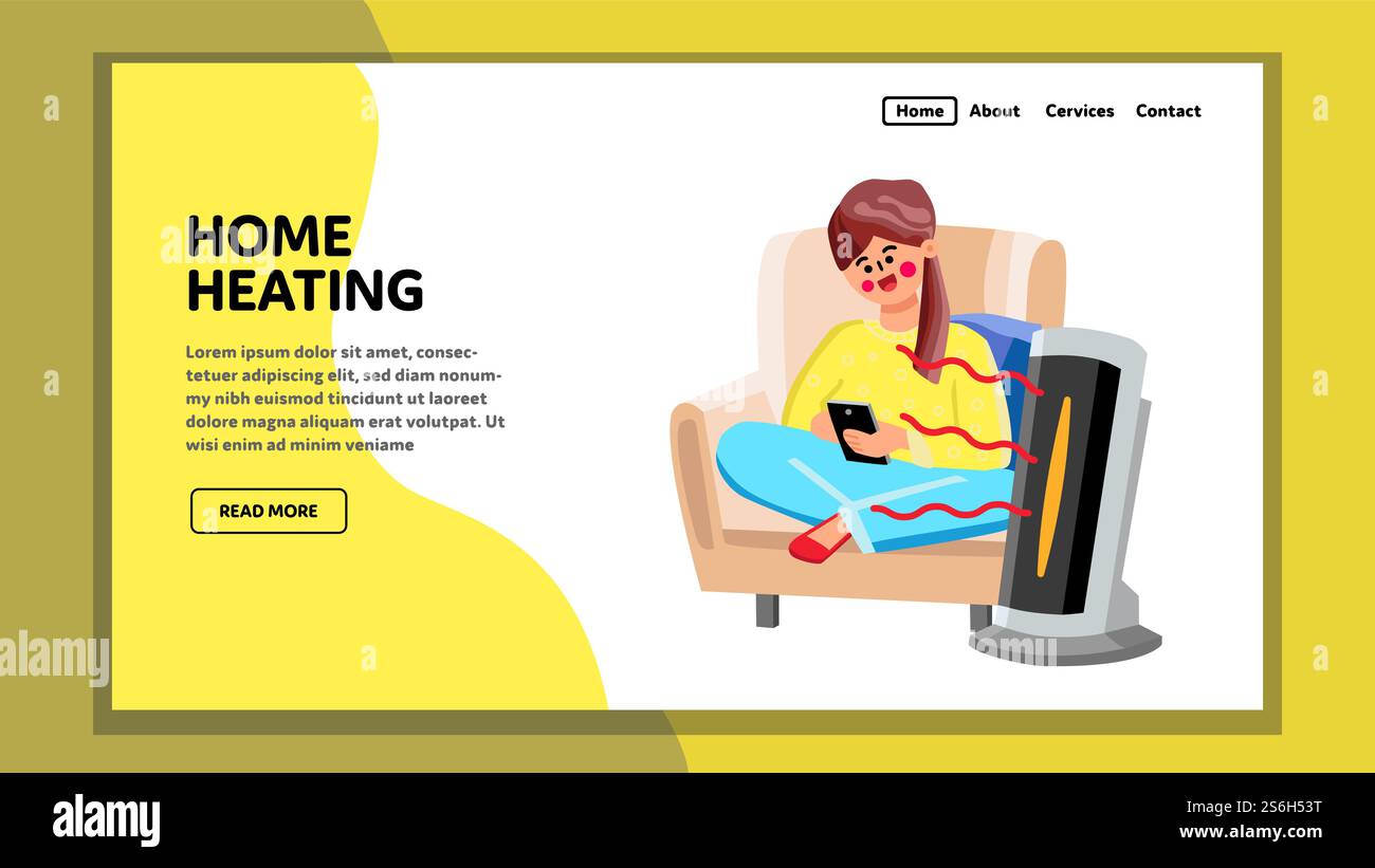 Home Heating Equipment For Warming Room Vector. Woman Sitting In ...