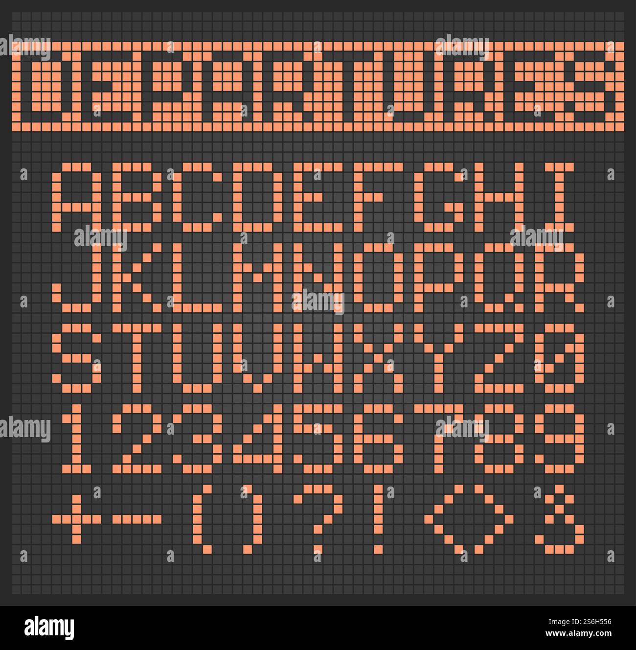 Dotted text. Electronic digital lighting alphabet letters and numbers ...