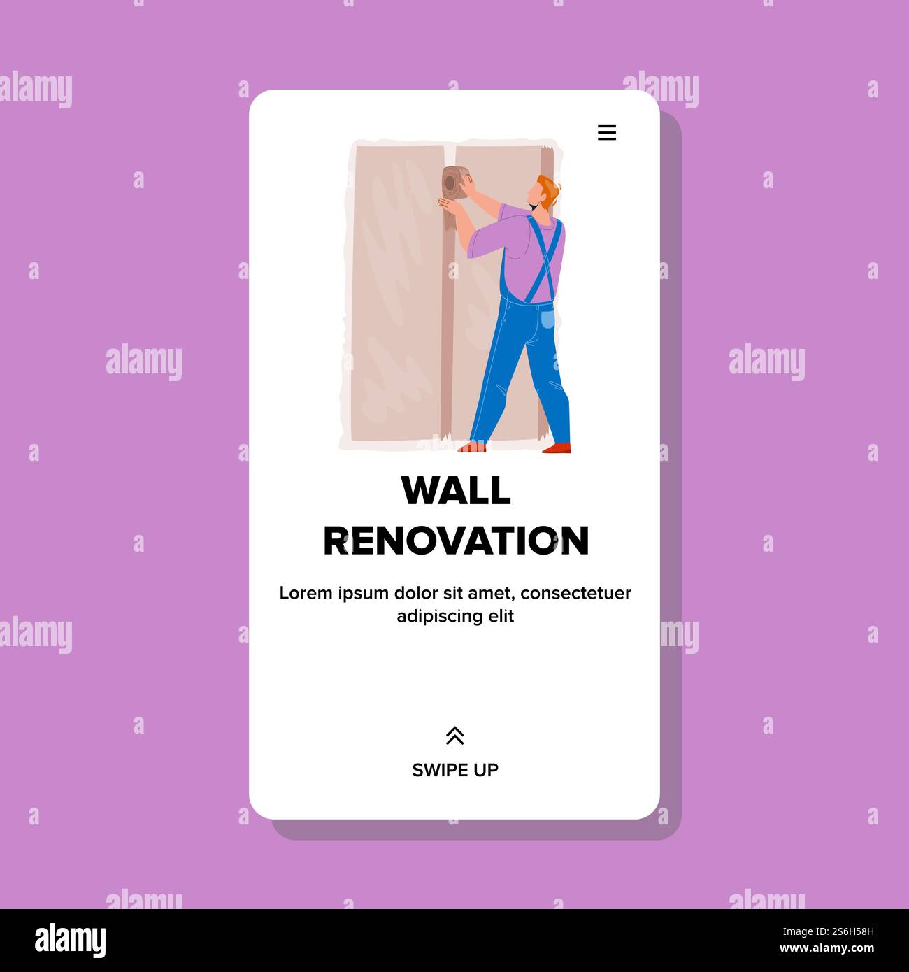 Wall Renovation Interior Making Repairman Vector. Builder Working And ...