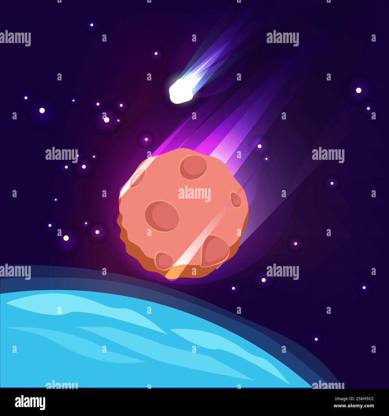 Asteroid in space. Meteorite in sky dark apocalypse concept big star ...