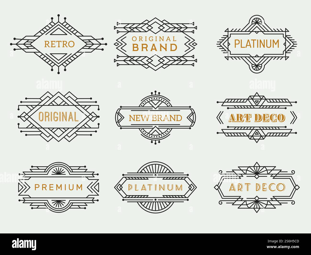 Art deco labels. Frames vintage luxury cafe antique elements outline ...