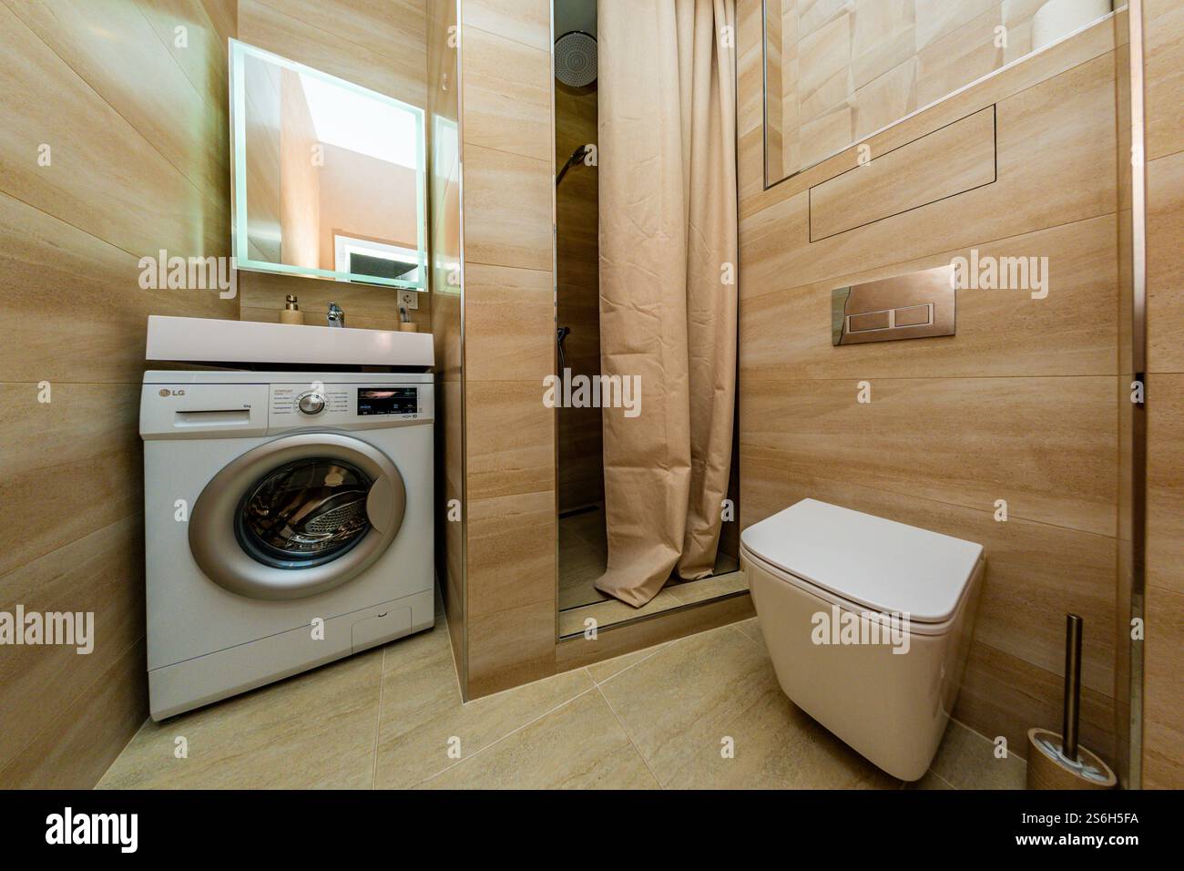 Bathroom Apartment Laundry Washer: Modern compact apartment bathroom ...
