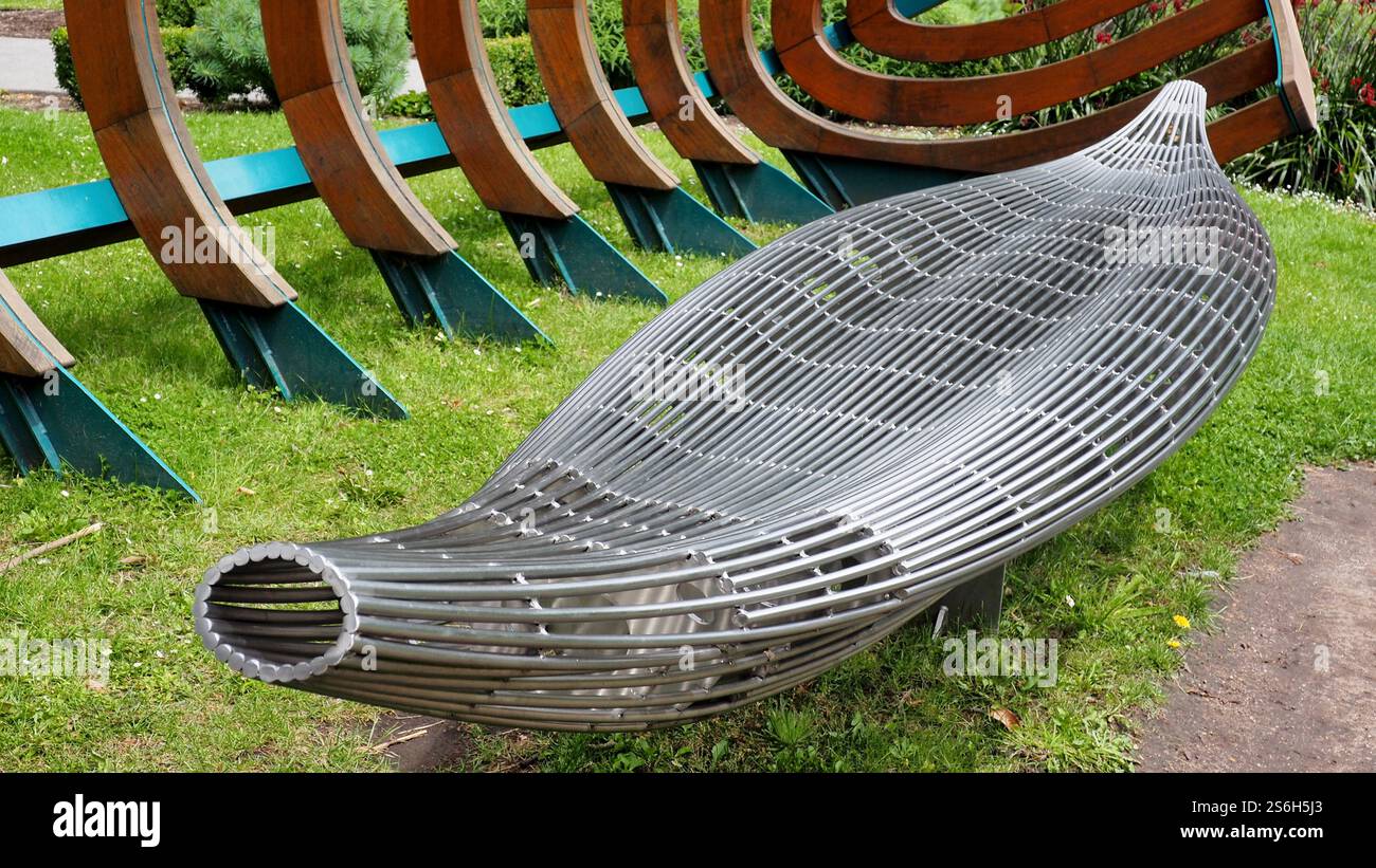 Nigel Helyer's 2018 sculpture of an Aboriginal bark canoe made in steel ...