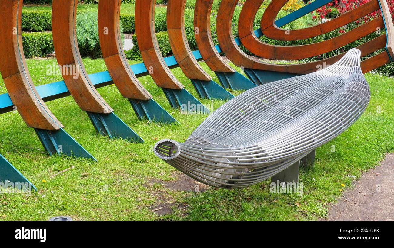 Nigel Helyer's 2018 sculpture of an Aboriginal bark canoe made in steel ...