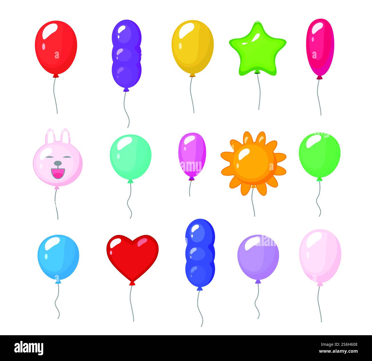 Cartoon balloons. Festive entertainment bright reflections colored items shiny flying toys for ...