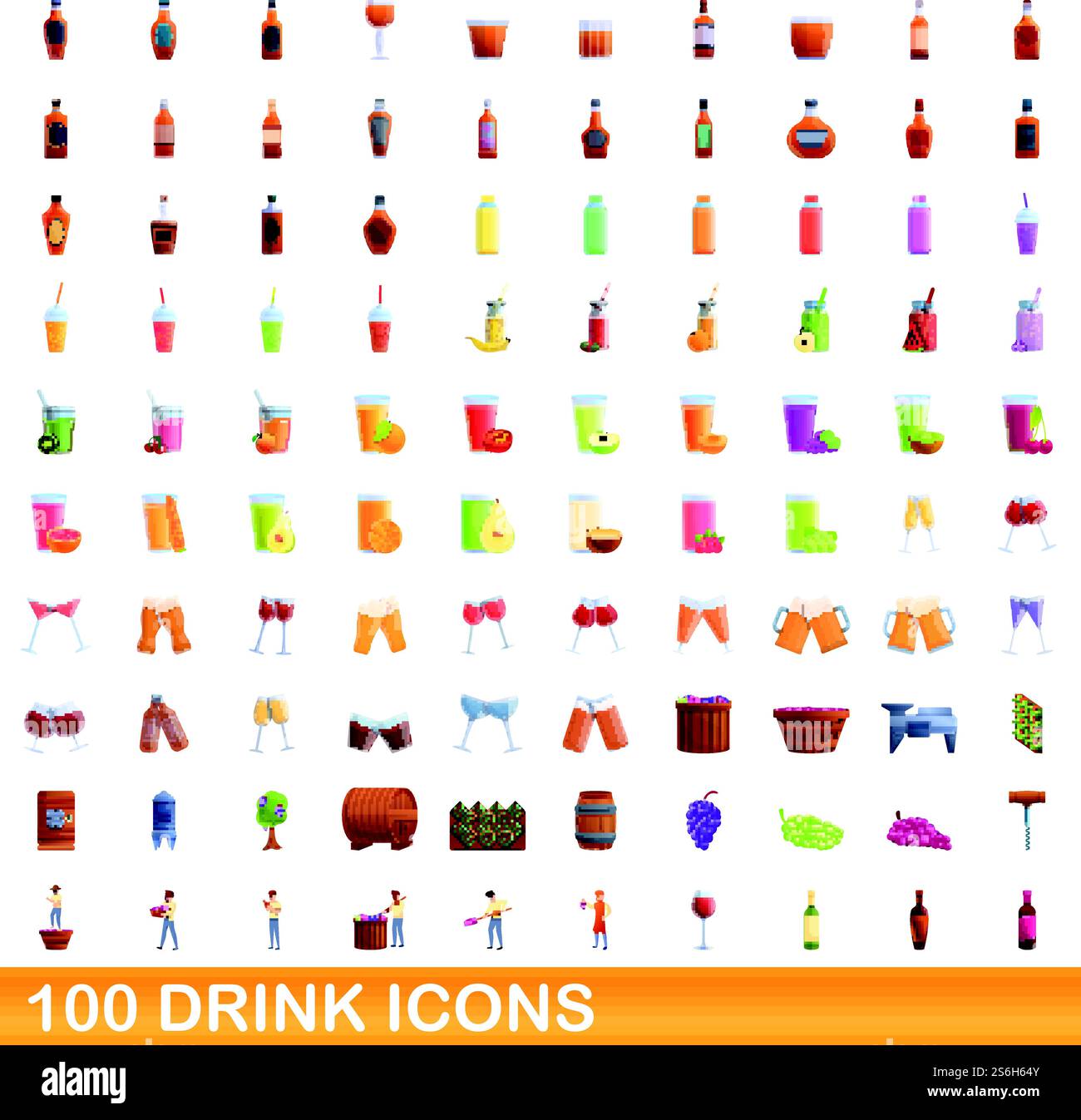 100 drink icons set. Cartoon illustration of 100 drink icons vector set ...