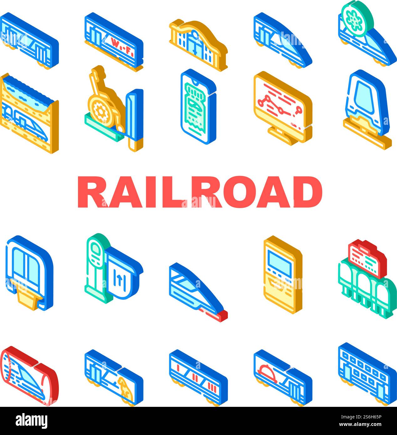 Railroad Transport Collection Icons Set Vector. Train Wagon Restaurant And Carriage, Hyperloop ...