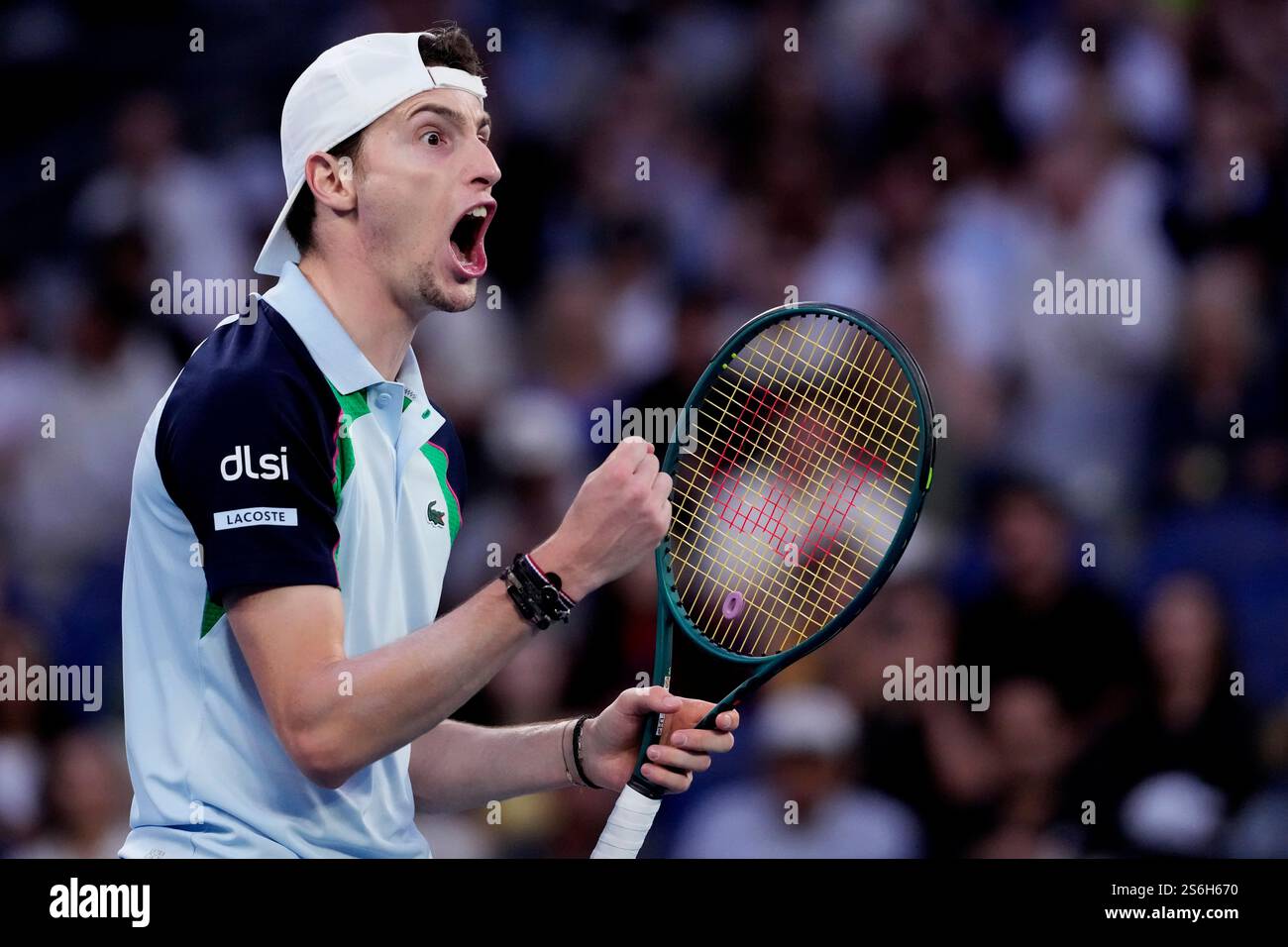 Ugo Humbert of France reacts after winning a point against compatriot ...