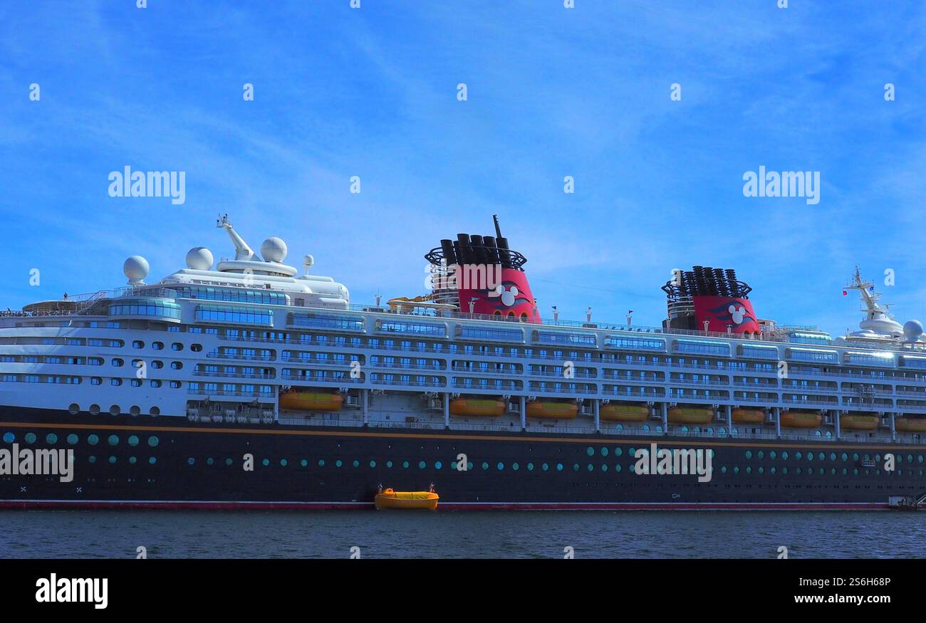 One boat lowered during lifeboat lowering drill on the ship Disney ...