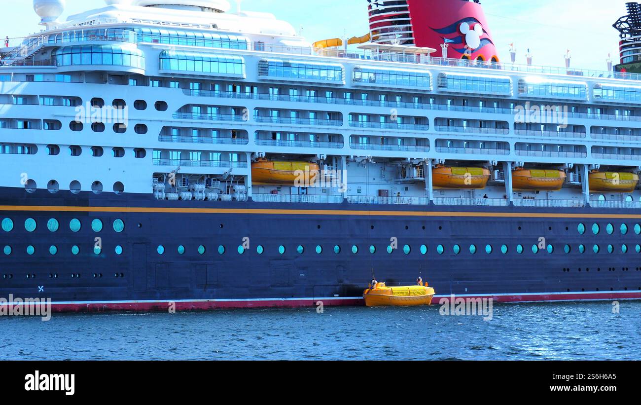 One boat lowered during lifeboat lowering drill on the ship Disney ...
