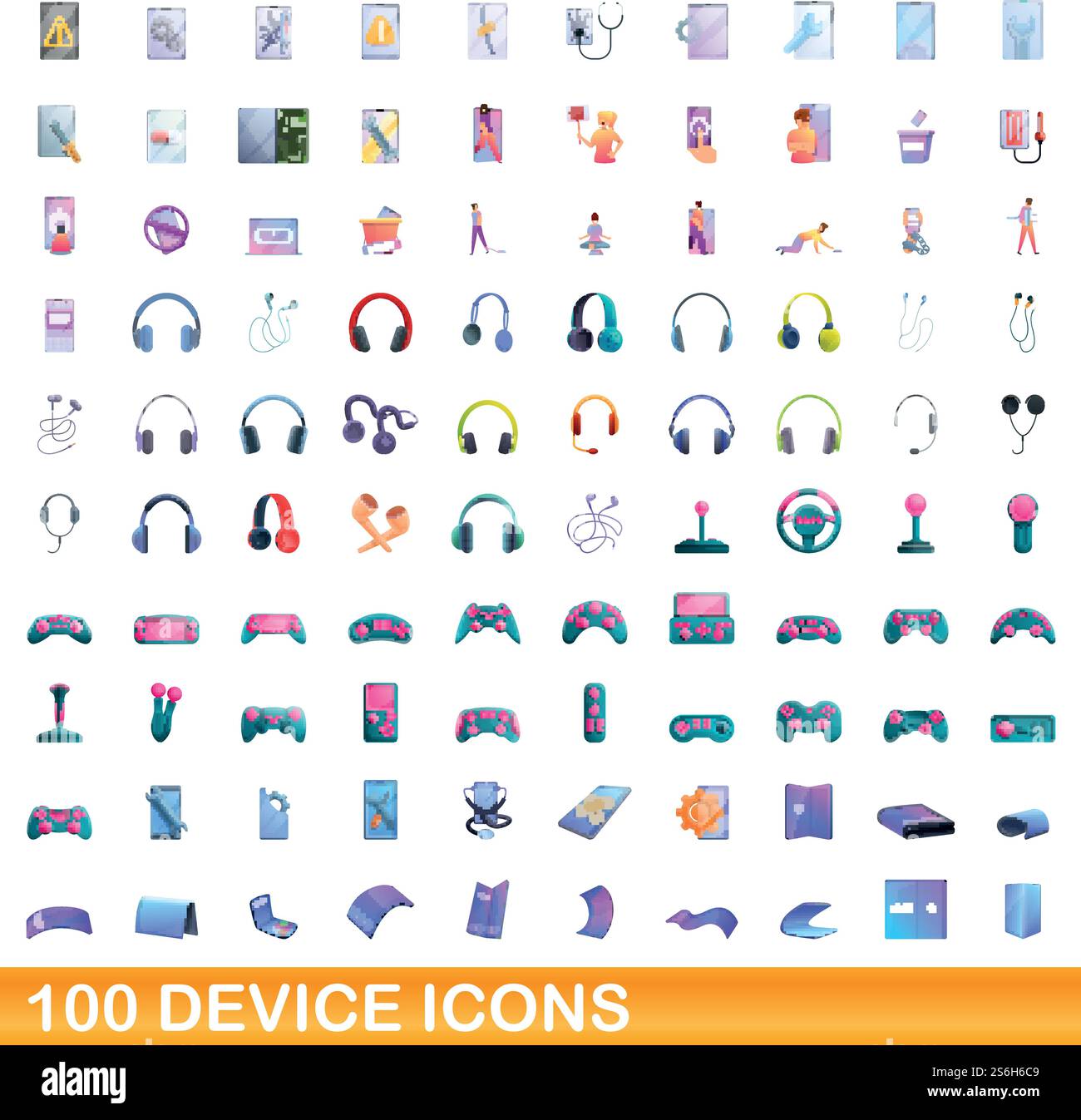100 device icons set. Cartoon illustration of 100 device icons vector ...