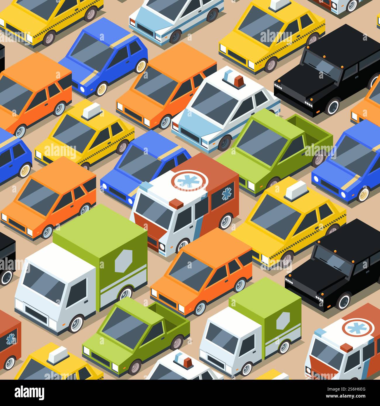Urban traffic pattern. Jammed city transport cars buses van vector ...
