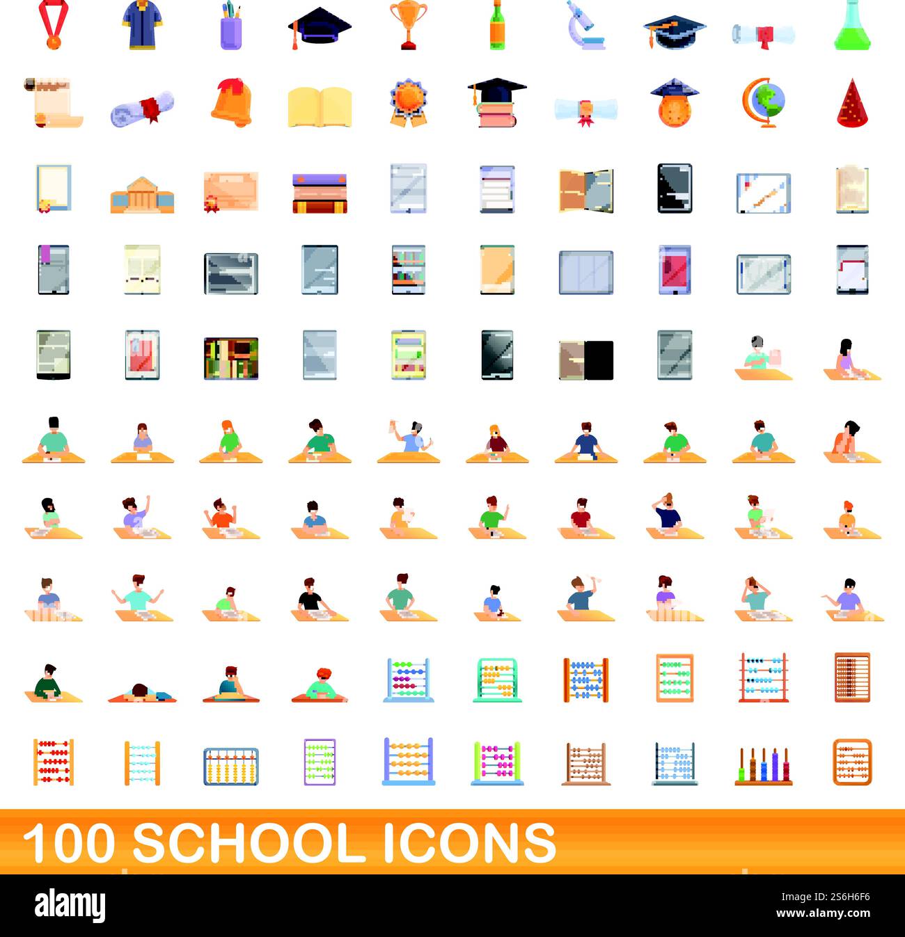 100 school icons set. Cartoon illustration of 100 school icons vector ...