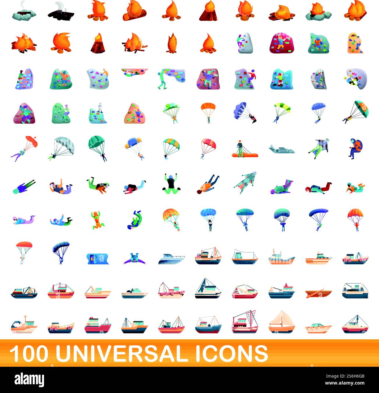 100 universal icons set. Cartoon illustration of 100 universal icons ...