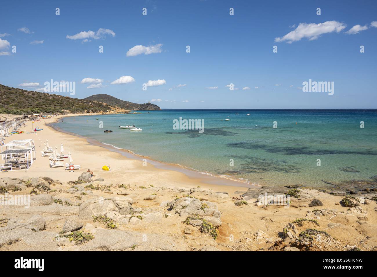 Beautiful beach in Chia, in Southern Sardinia, with white sand and ...