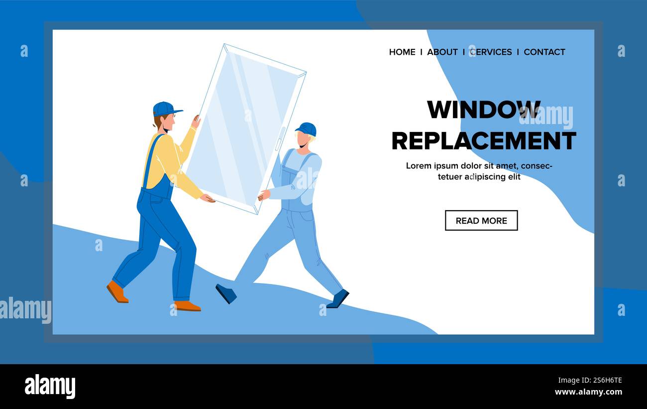 Window Replacement Business Of Repairmen Vector. Workmen Room Or Office ...