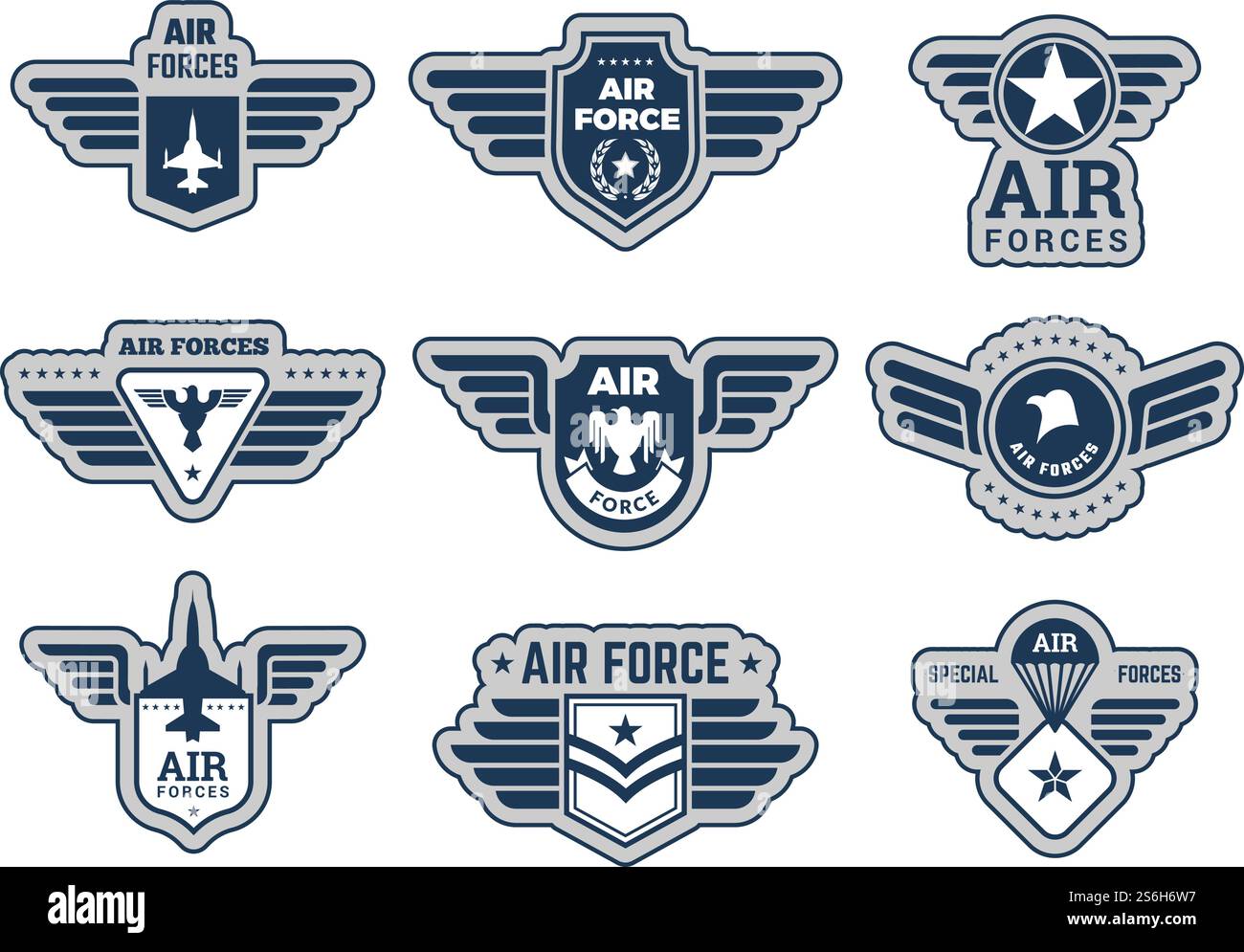 Air force labels. Vintage army badges military symbols eagle wings and ...