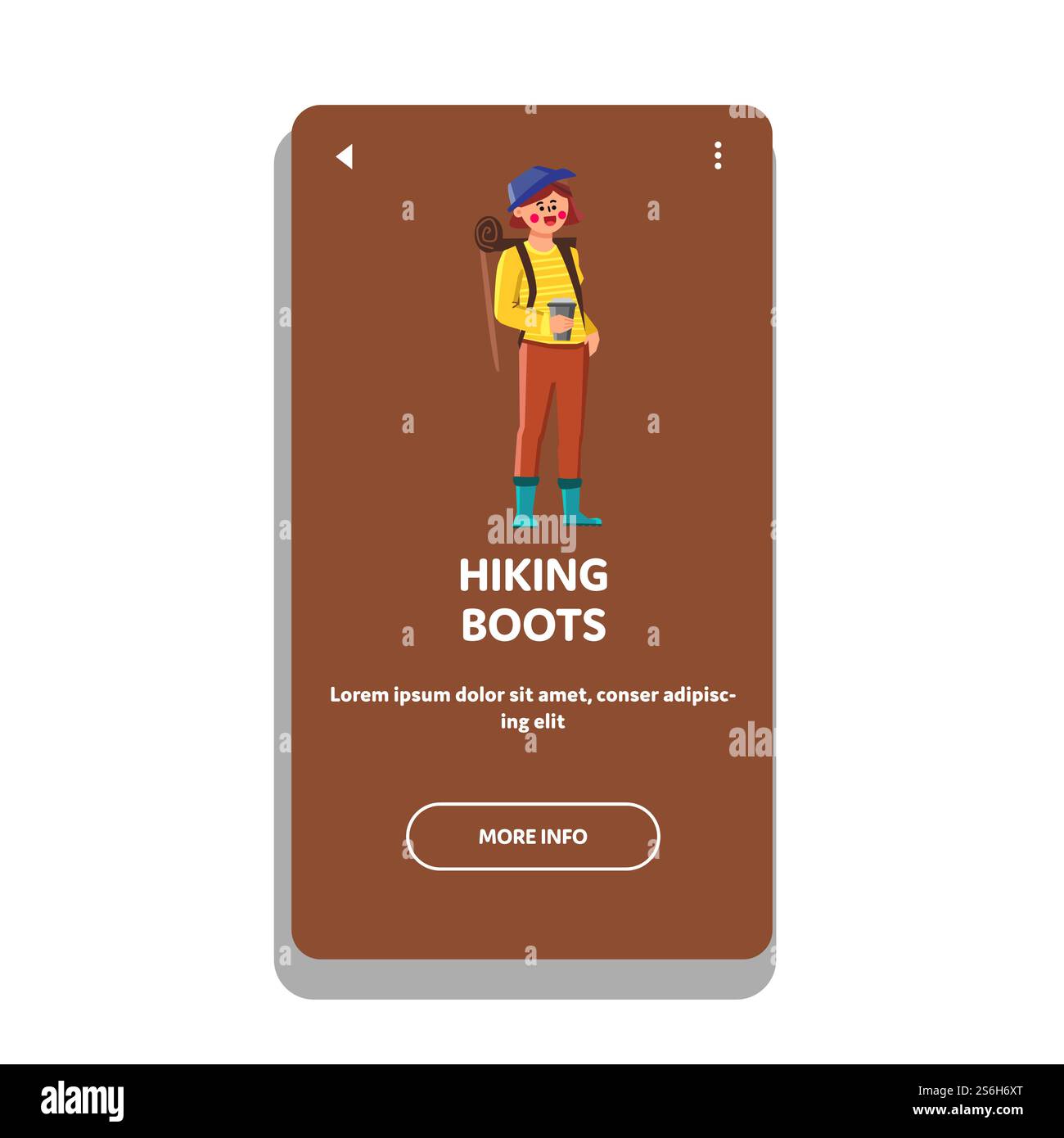 Hiking Boots Wear Hiker For Walk On Cliff Vector. Boy Traveler Wearing ...