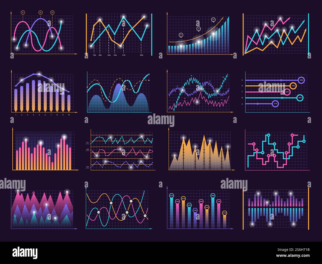 Line charts curves. Vector growth business graphic info vertical ...