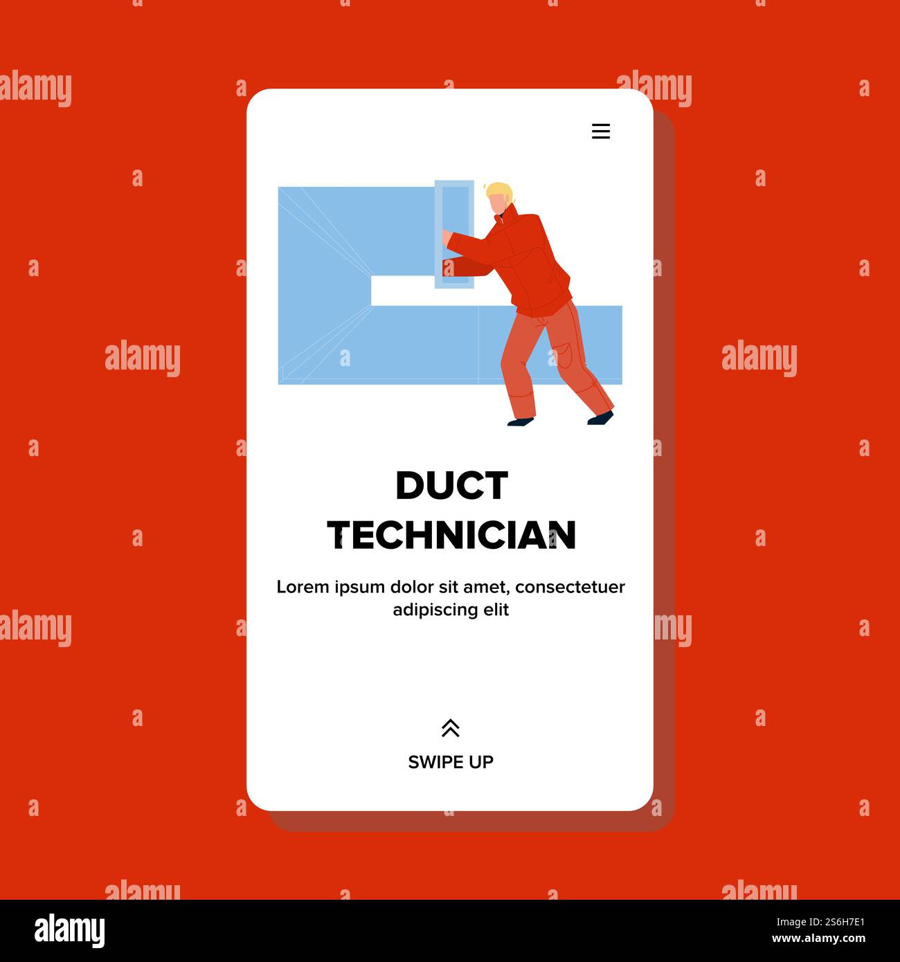 Duct Technician Checking Industry Pipe Vector. Duct Technician Repair ...