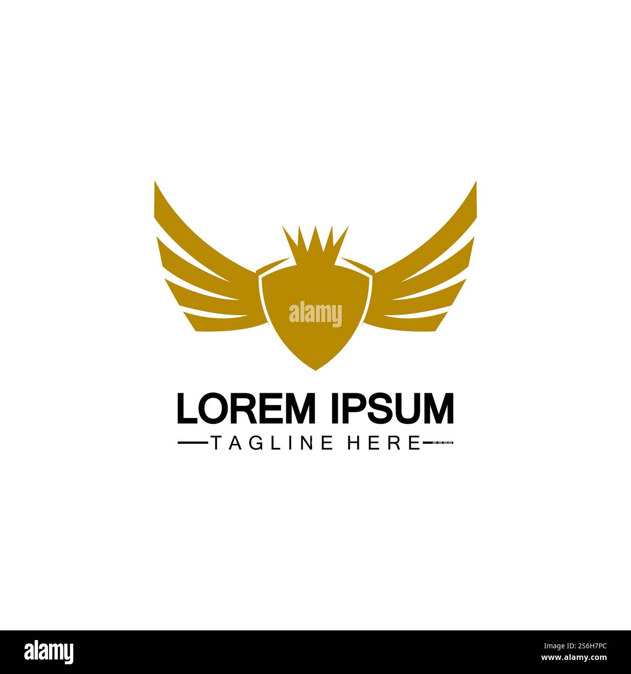 Golden winged shield with crown logo / heraldry symbol isolated white ...