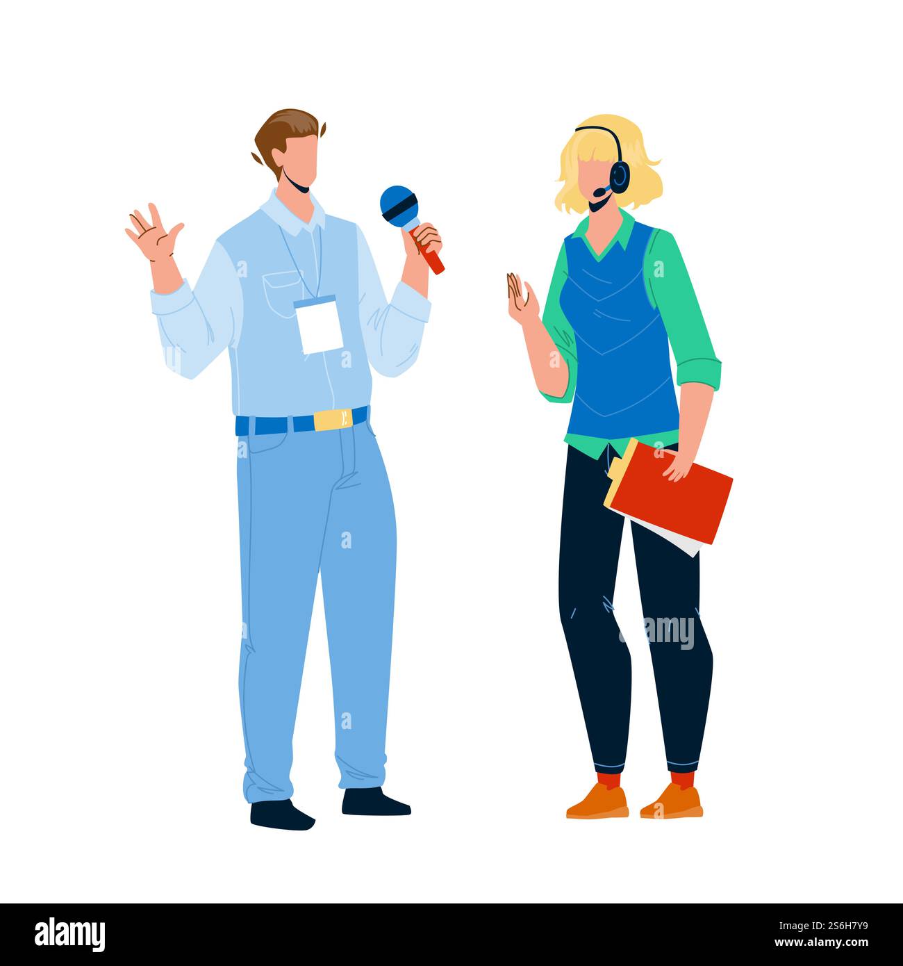 Speaker Man And Woman Speak On Conference Vector. Speaker Boy And Girl ...
