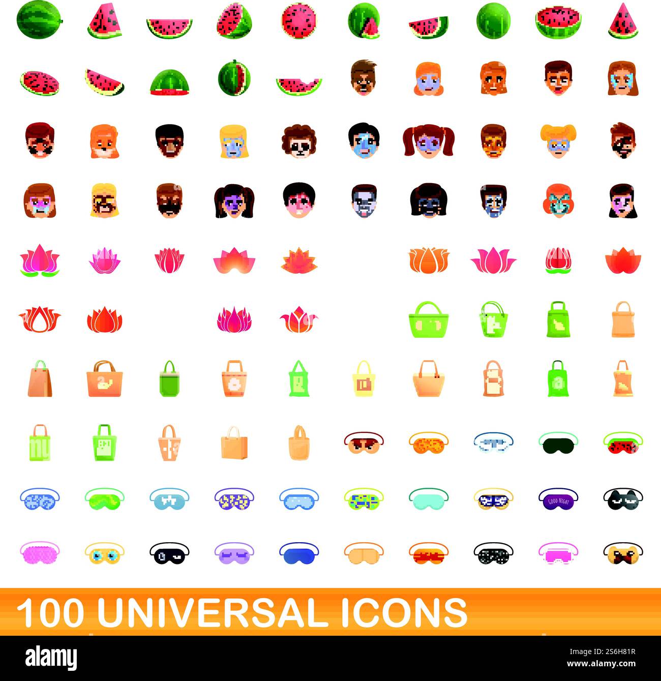 100 universal icons set. Cartoon illustration of 100 universal icons ...