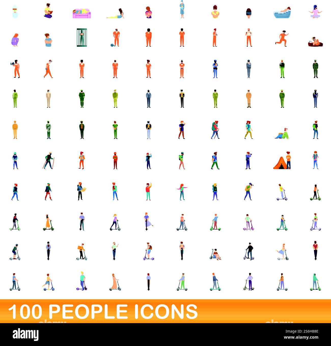 100 people icons set. Cartoon illustration of 100 people icons vector ...