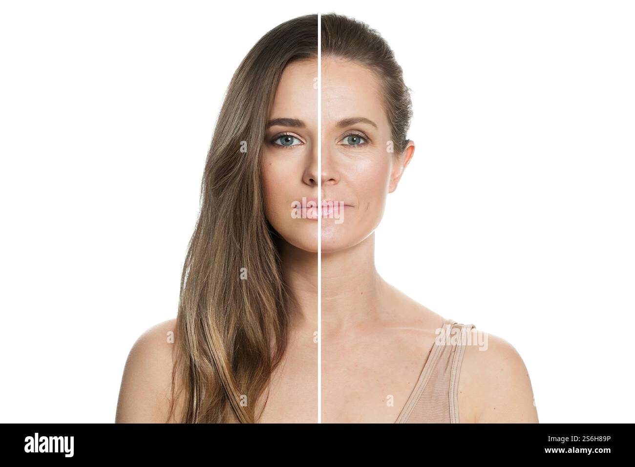 Good-looking young model woman and mature woman. Two female faces ...