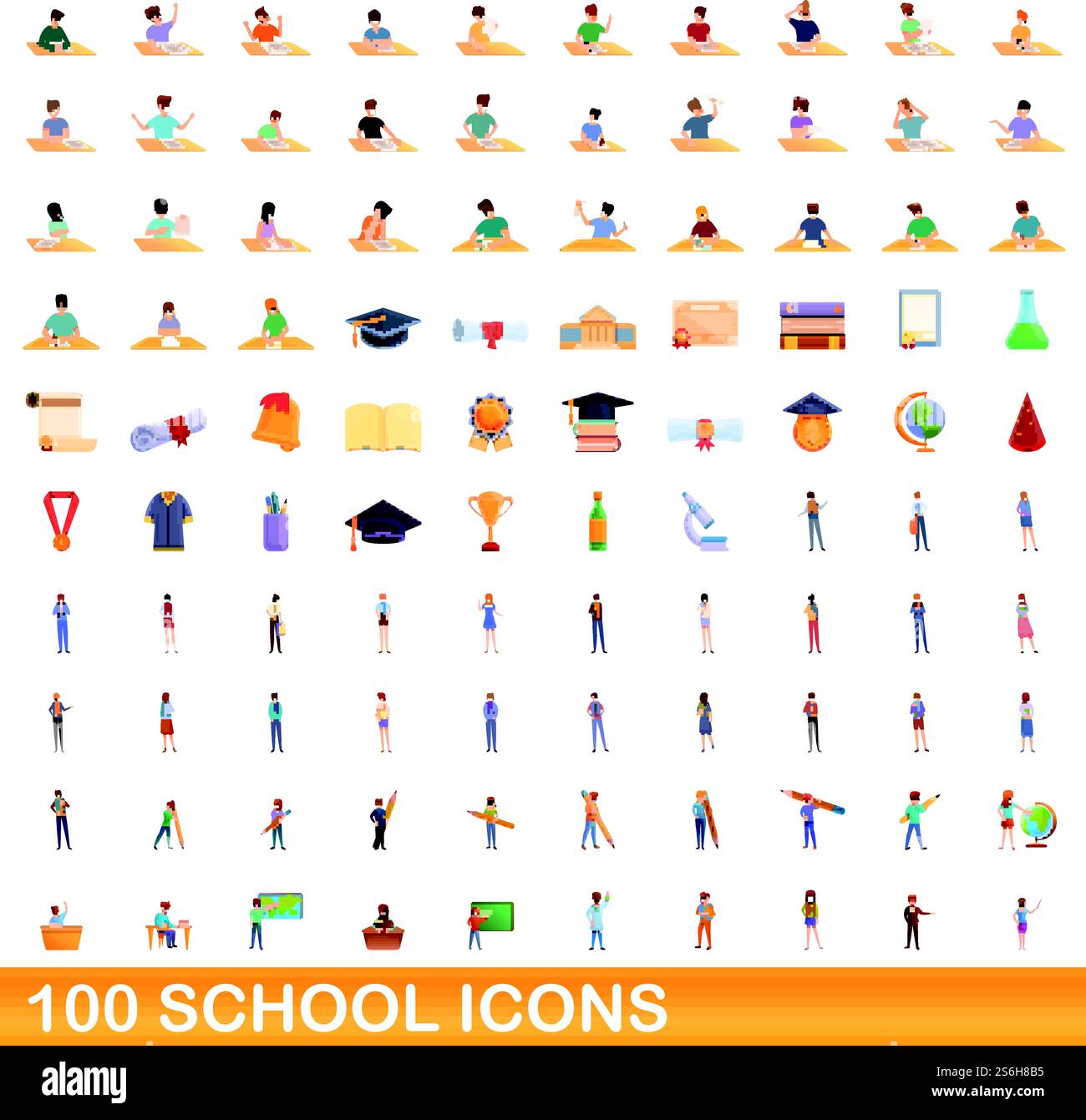 100 school icons set. Cartoon illustration of 100 school icons vector ...