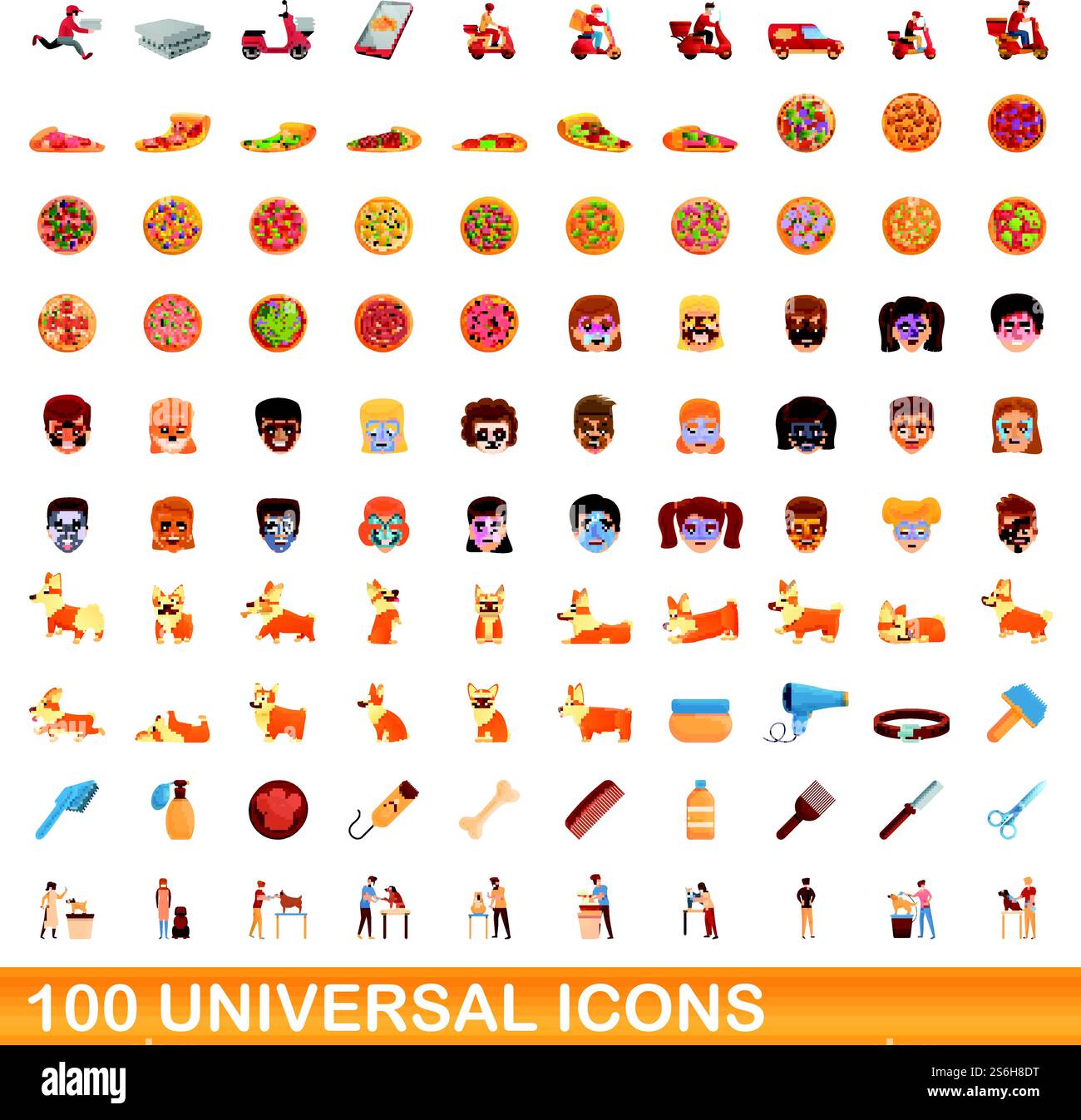100 universal icons set. Cartoon illustration of 100 universal icons ...