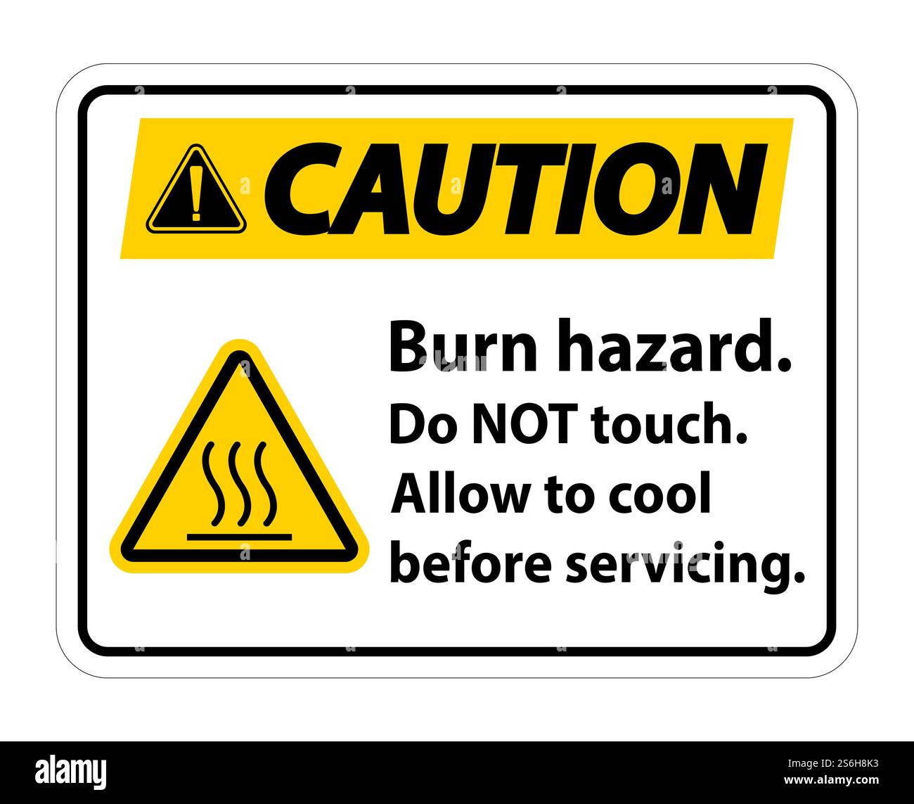 Caution Burn hazard safety,Do not touch label Sign on white background ...
